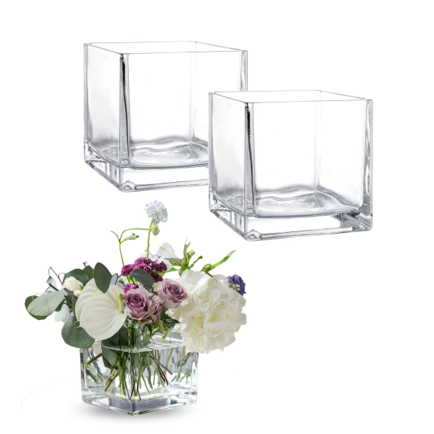 Square Glass Cube Vase 6" Set of 2 - Walmart.com