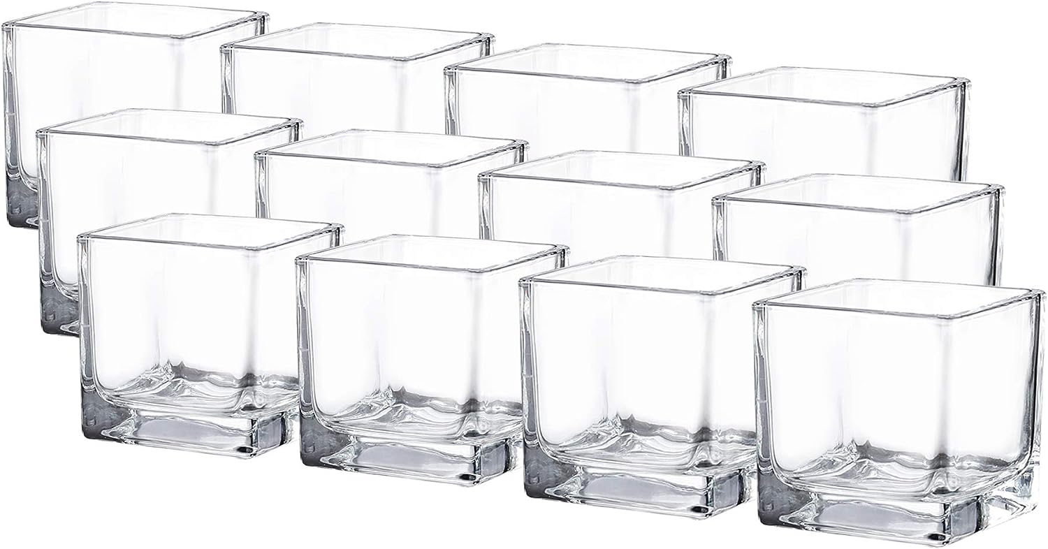 4" Square Glass Vase, Candle Holder, 6 Pack Clear Cube Centerpiece ...