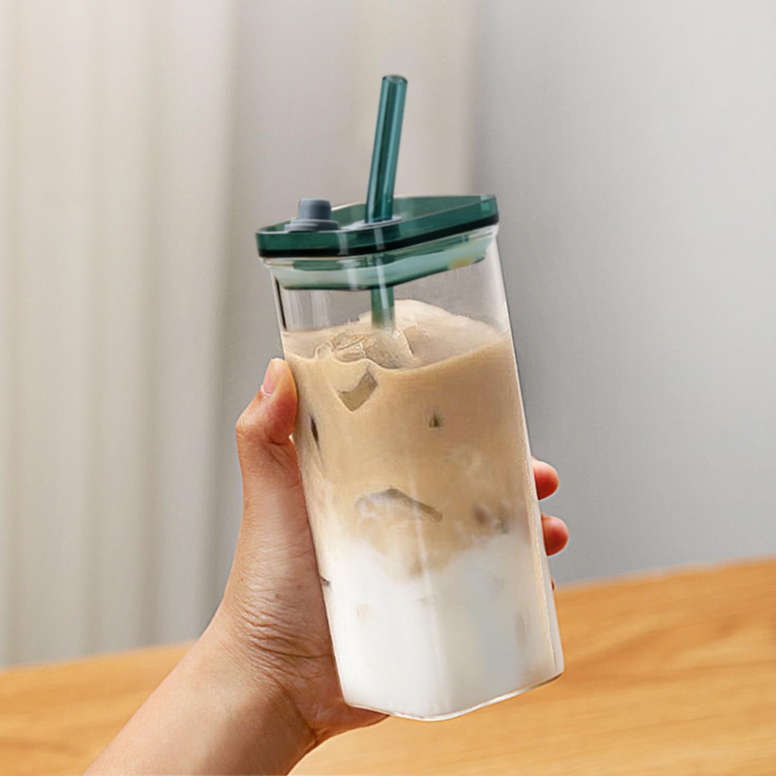 Square Glass Cups with Lids and Straws Square Drinking Glasses Water ...
