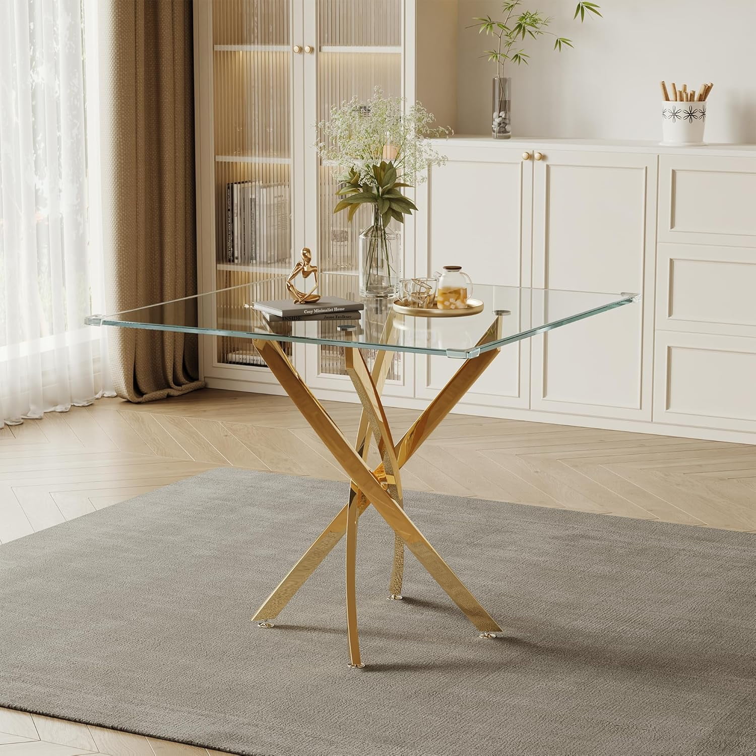 Square Glass Dining Table, Modern 36" Kitchen Table with Square ...
