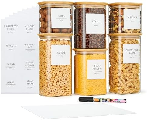 Square Glass Food Storage Containers - Airtight & Labeled Glass Kitchen ...