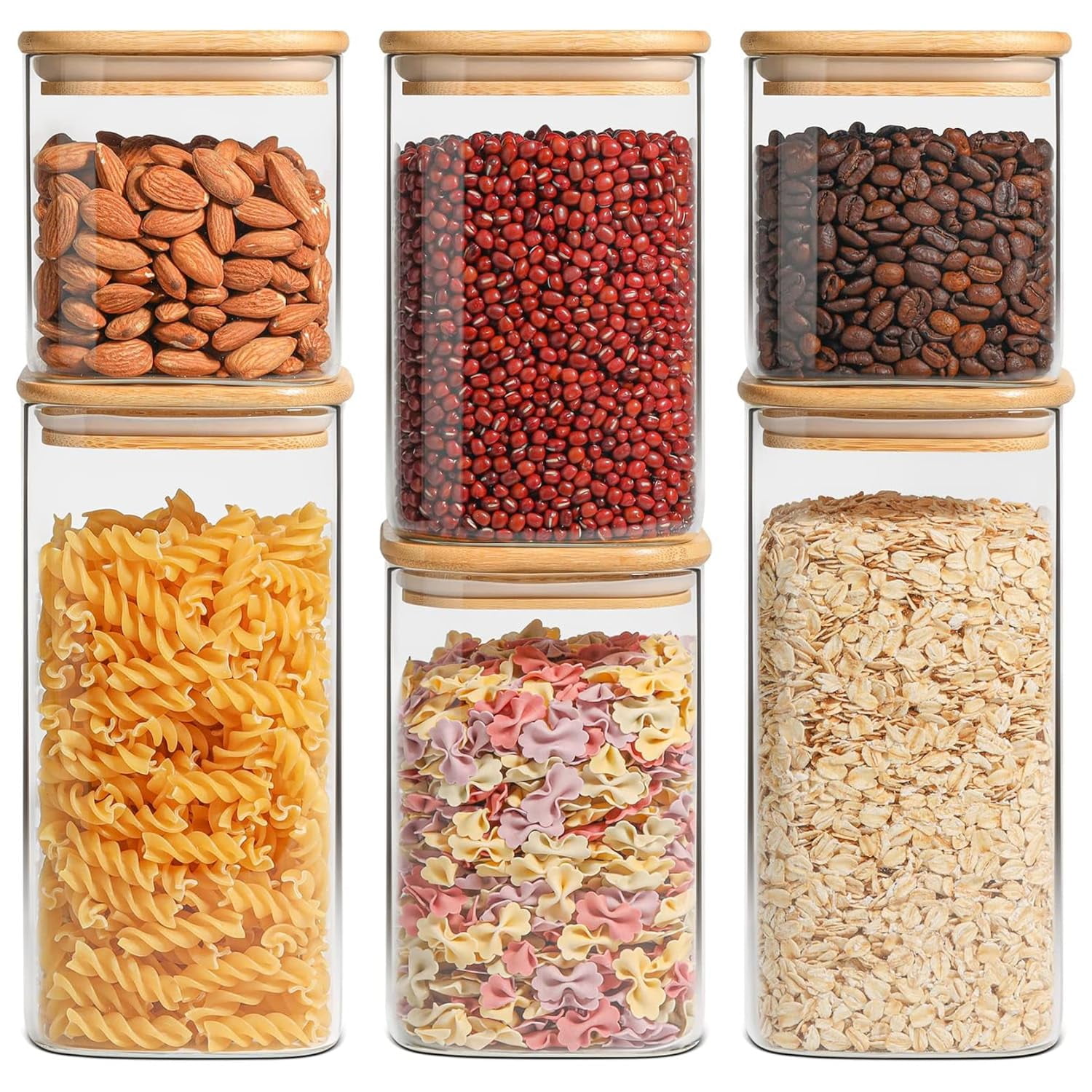 Square Glass Food Storage Jars 0.7Qt*2/1.2Qt*2/1.6Qt*2 Set of 6 for ...