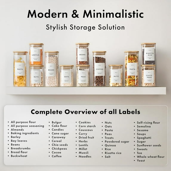 Square Glass Food Storage Jars 12-Pack, Bamboo Lids, Airtight Stackable ...