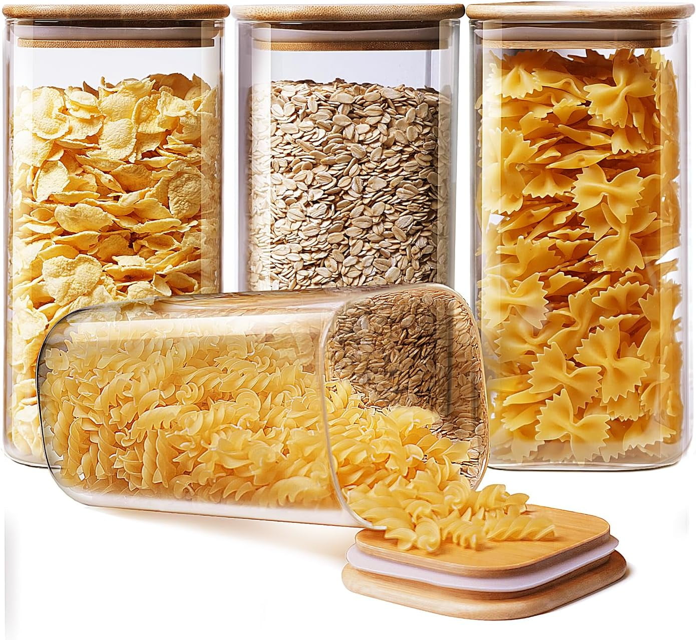 Square Glass Jars with Bamboo Lids [Muti Size Set of 5], Glass ...