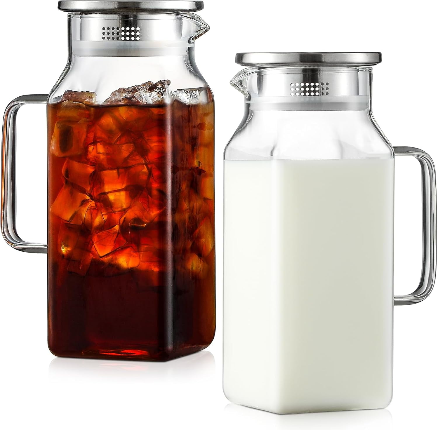 Square Glass Pitcher with Lid and Handle for Fridge, Iced Tea and ...