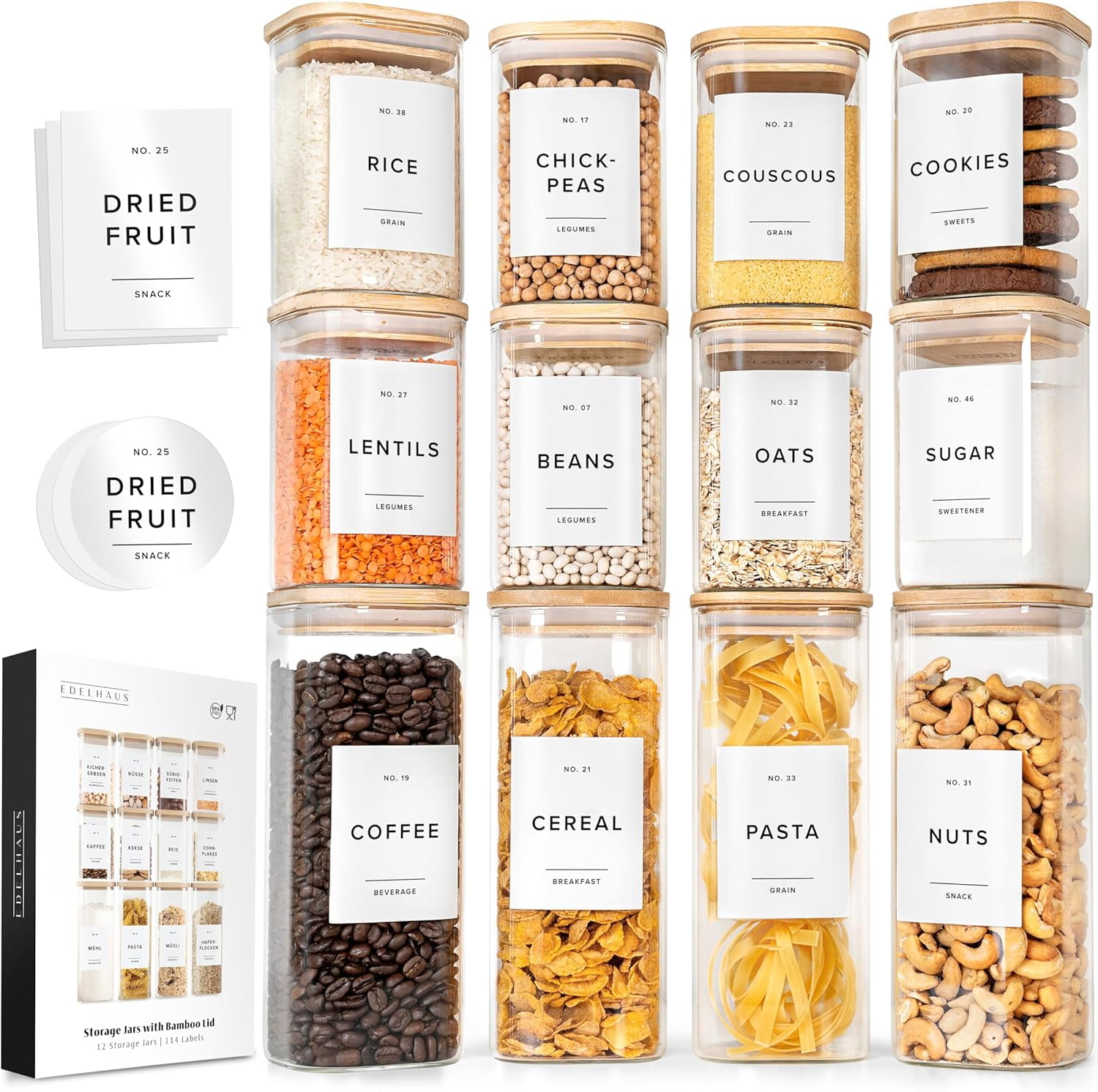 Square Glass Storage Containers with Bamboo Lids 12-Pack Airtight ...