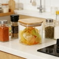 Square Glass Storage Jar With Airtight Bamboo Lid Transparent Kitchen ...