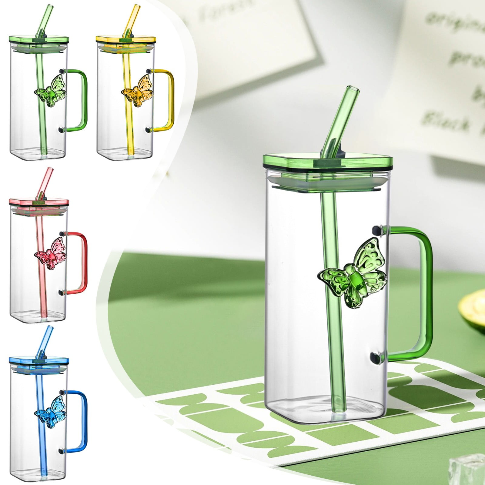 Square Glass Tumbler with Handle | Double-Wall High-Boron Glass | 350 ...