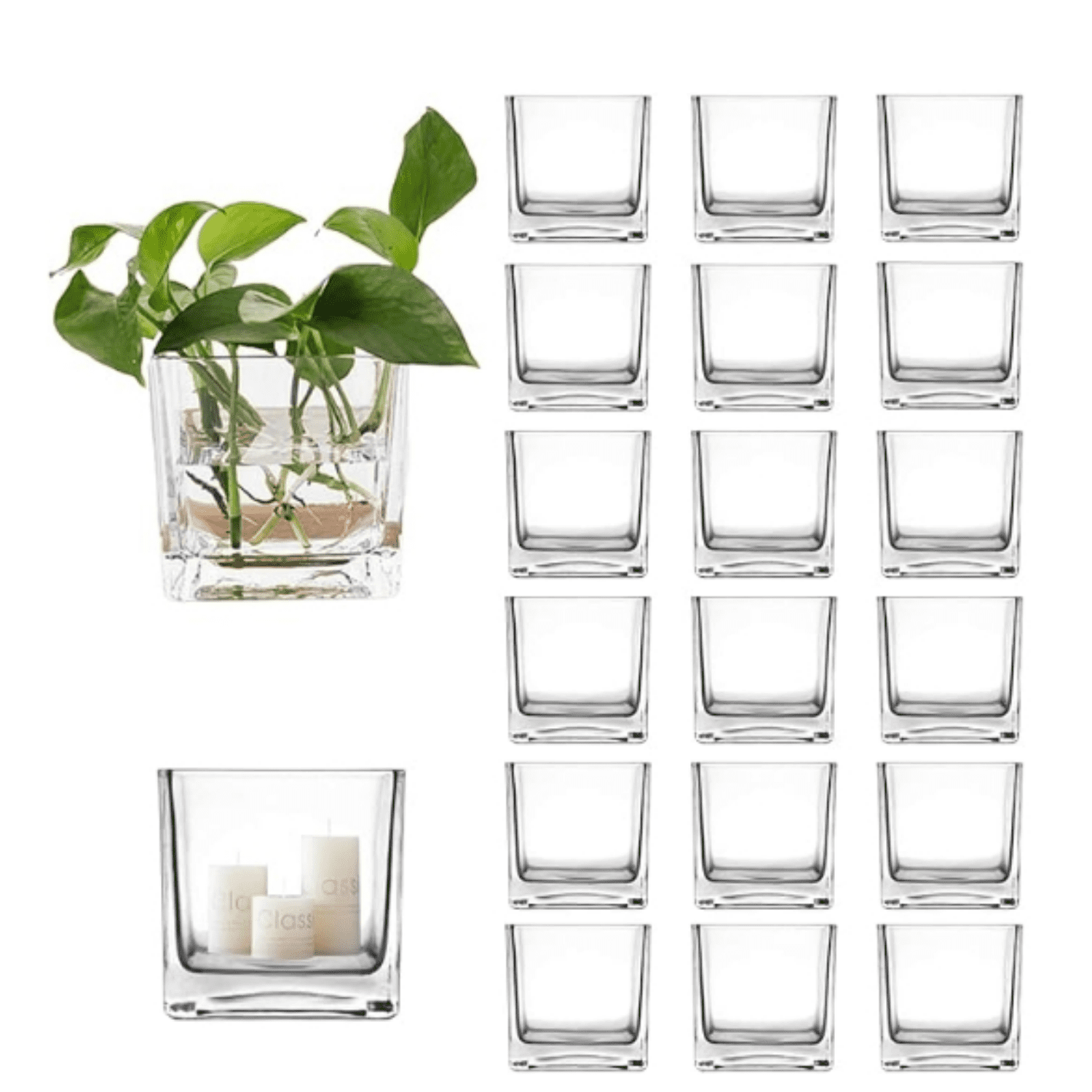 Square Glass Vases Set of 20, 2.4" x 2.4" Clear Cube Vase, Mini Glass ...