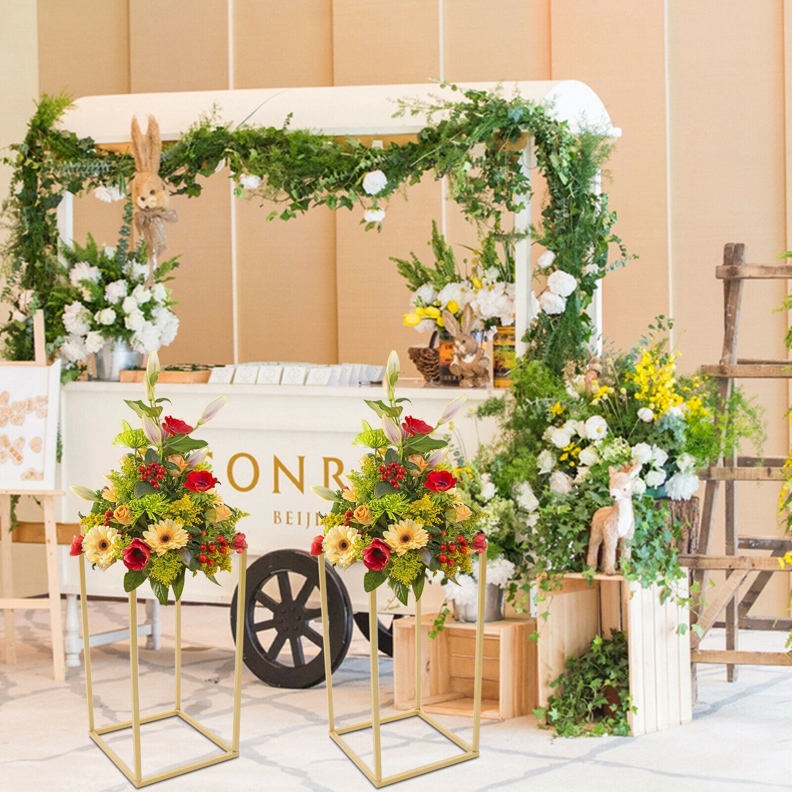 Square Gold Column Stand Wedding Party Venue Decorative Rack Metal ...