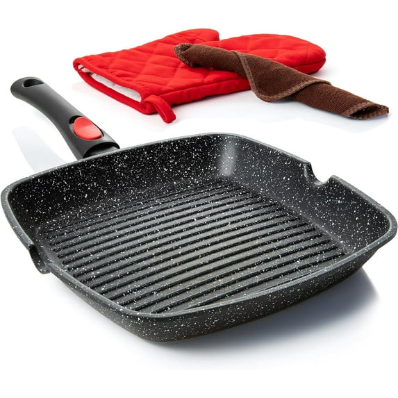 Square Grill Pan for Indoor Cooking, 11-Inch Nonstick Griddle Skillet ...