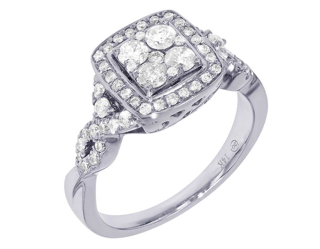 Square Halo Diamond Cluster Ring 0.9CT 14K White Gold 11MM - Walmart.com