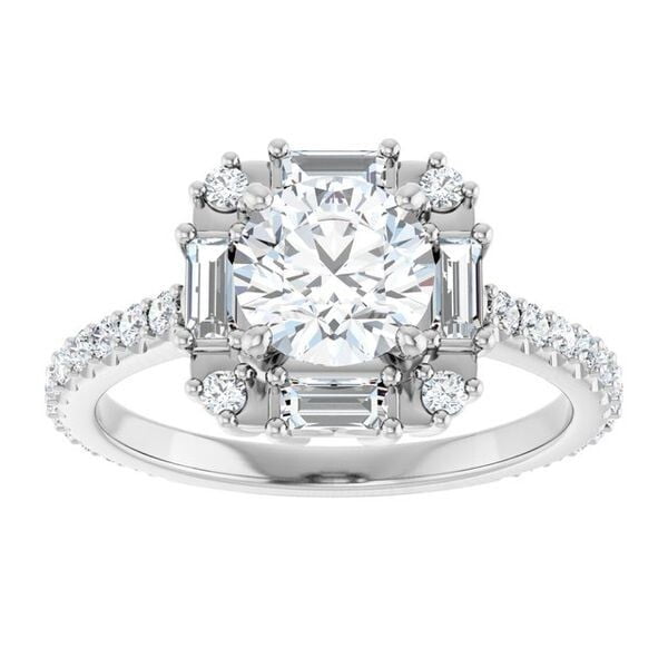 Square Halo Diamond Engagement Ring, Pave Set Solitaire With Accents ...