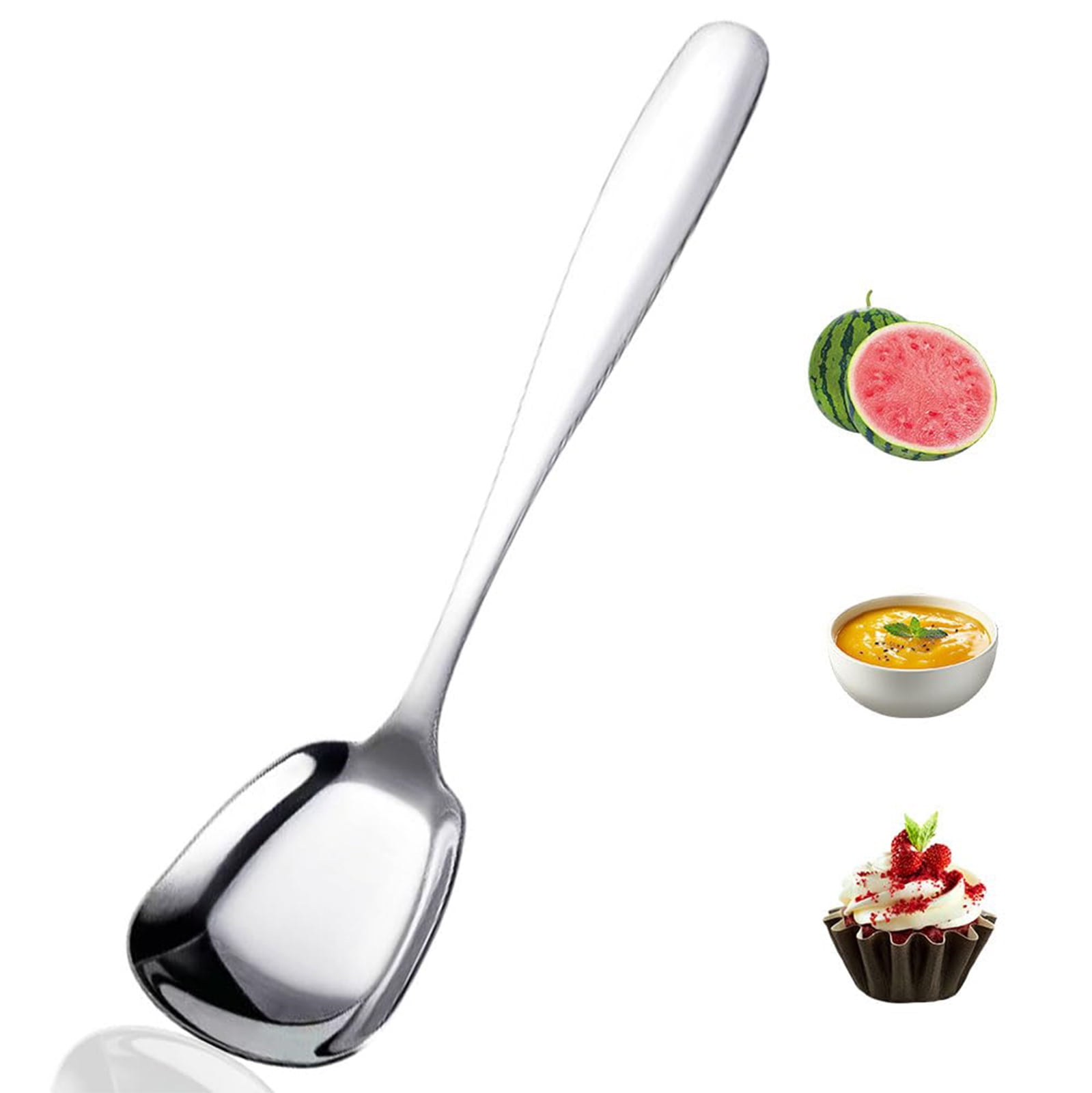 Square Head Stainless Steel Spoon, Flat Bottom Spoon, Creative Dessert ...