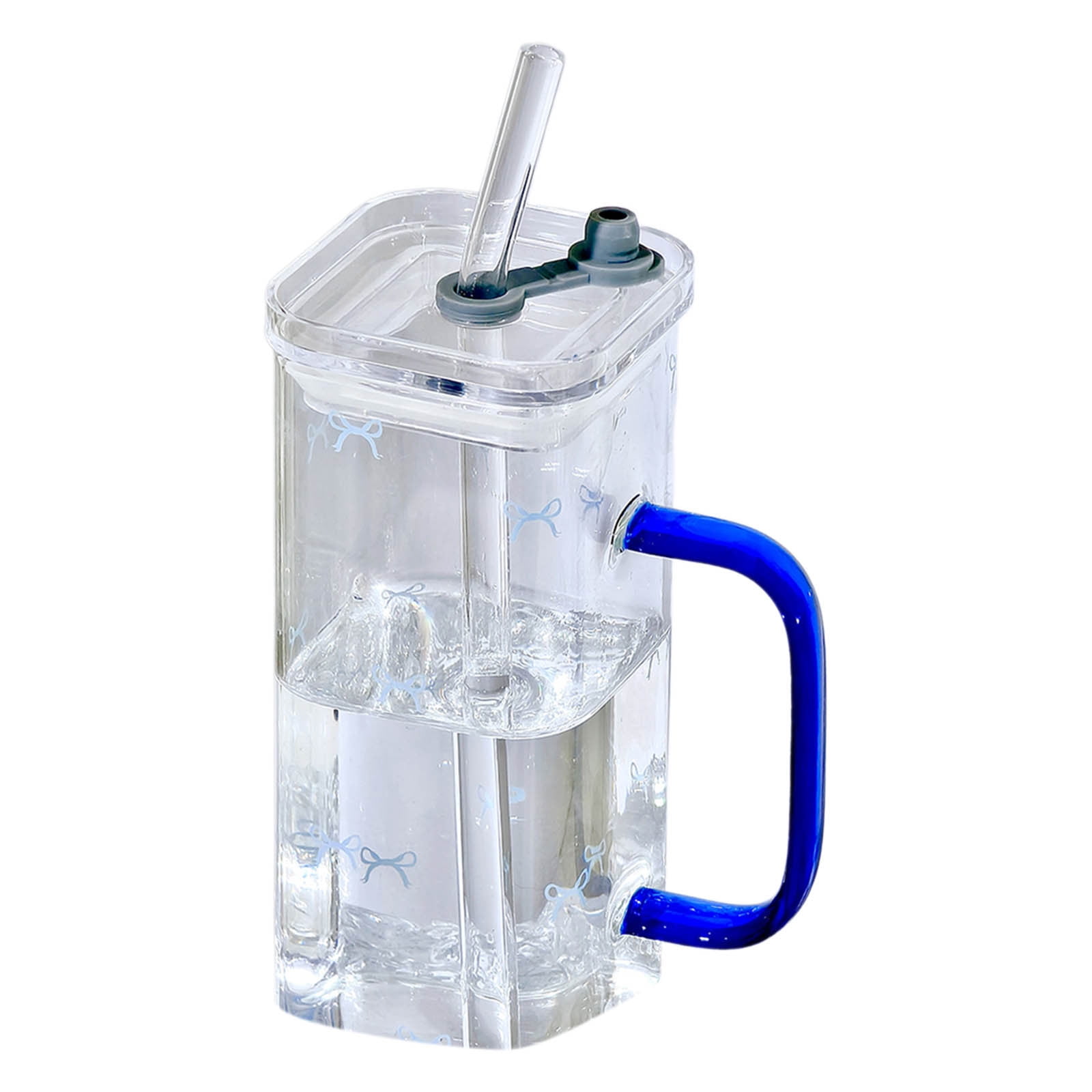 Square Heat Resistant Coffee Glass Cup with Lid and Straw Transparent ...