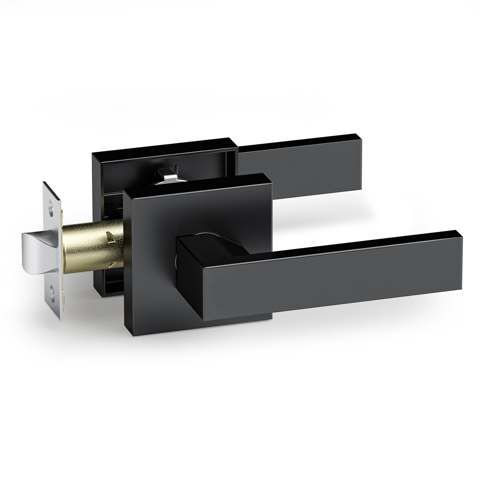Square Heavy Duty Black Door Handle Lever Set, Interior and Exterior ...