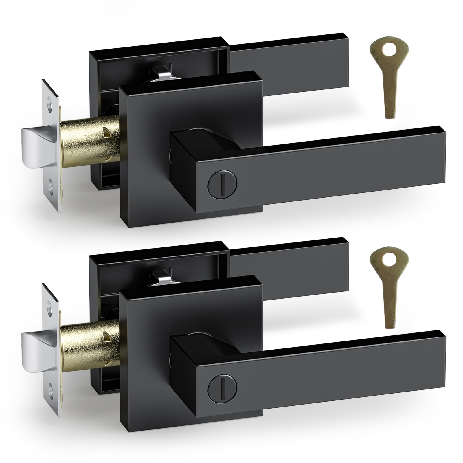 Square Heavy Duty Black Door Handle Lever Set, Interior and Exterior ...