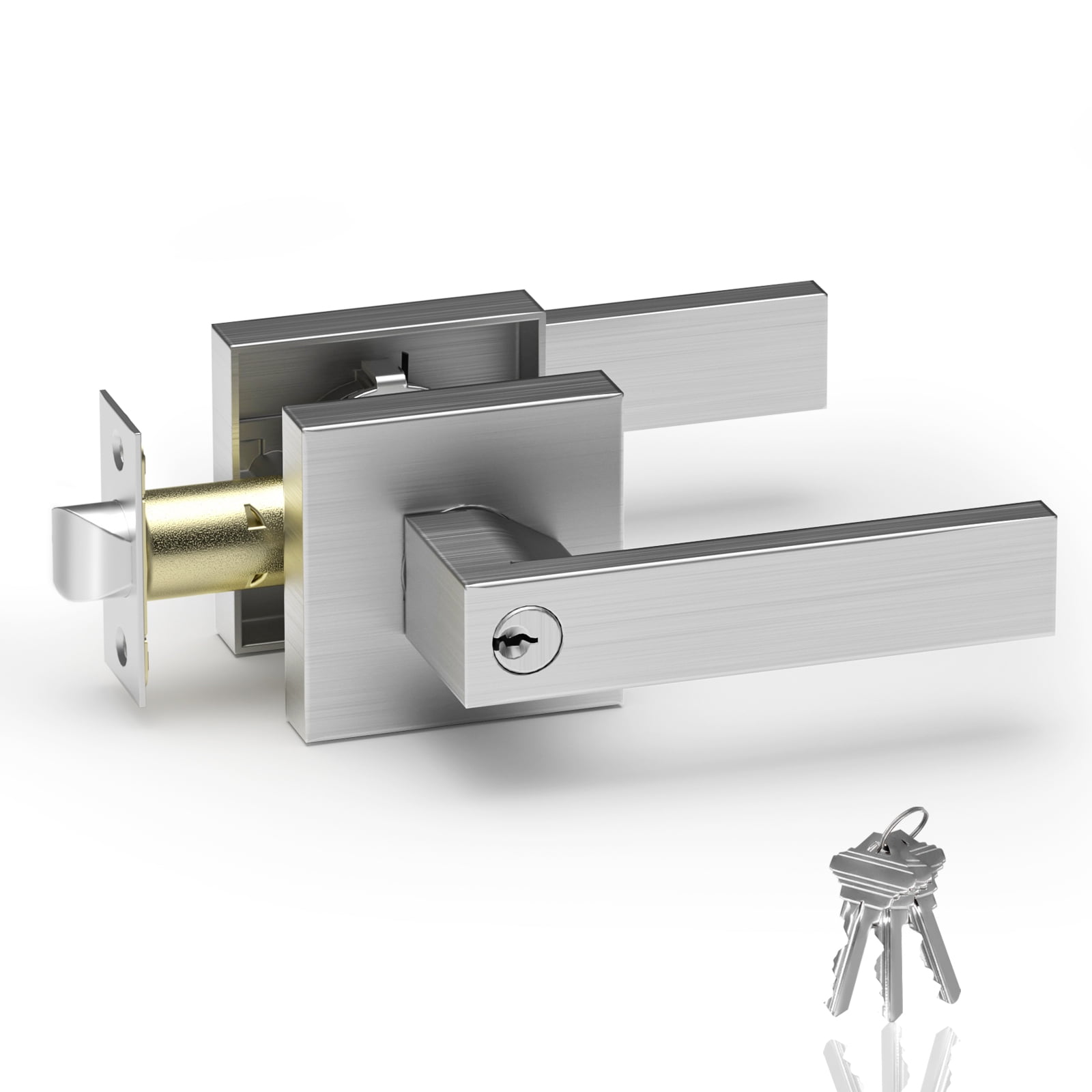 Square Heavy Duty Door Handle Lever Set, Interior and Exterior Door ...