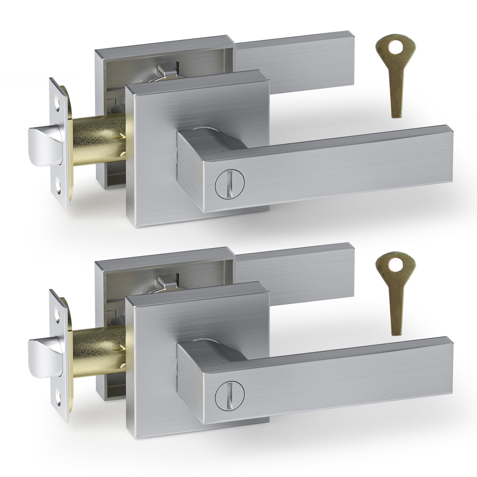 Matte Silver Door Handle Set with Keyed Entry, Modern Interior and ...