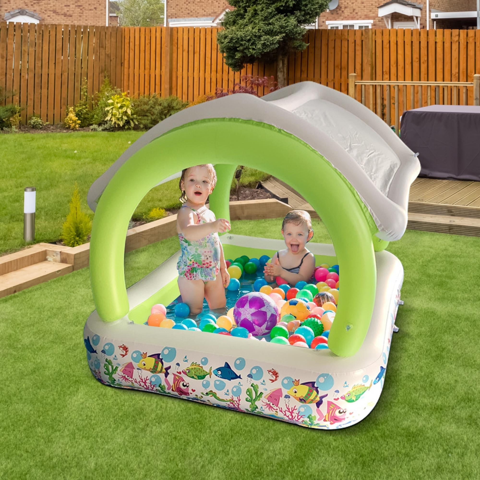 Square Inflatable Swimming Pool with Awning, Durable and Compact ...