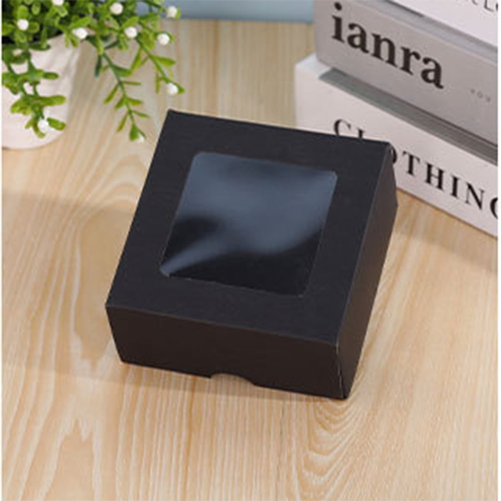Square Kraft Paper Storage Gift Boxes Visible Winbow Gift Packaging ...