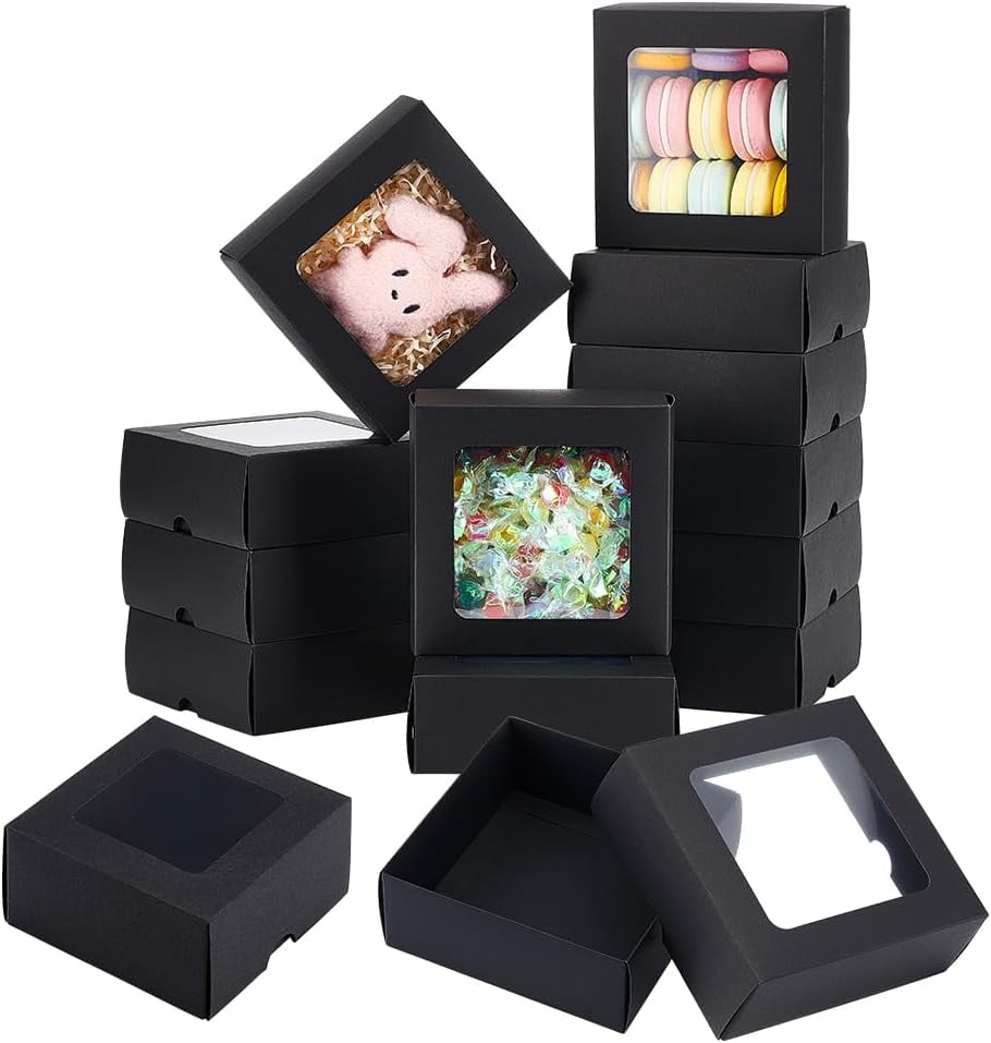 Square Kraft Paper Storage Gift Boxes Visible Winbow Gift Packaging ...