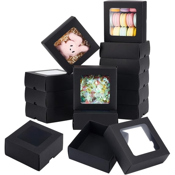 Square Kraft Paper Storage Gift Boxes Visible Winbow Gift Packaging ...