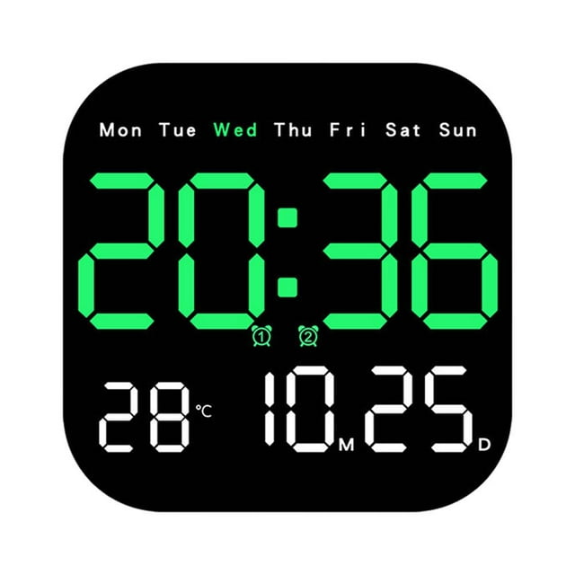 Square LED Large Digital Wall Clock Remote Control Date-Week-Display ...