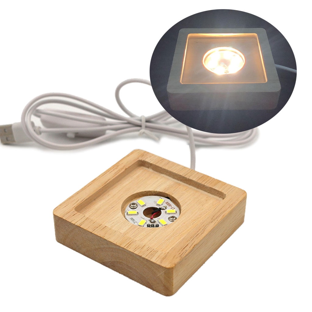 Square LED Lights Display Base Wooden Lighted Base Stand Night Lighted ...