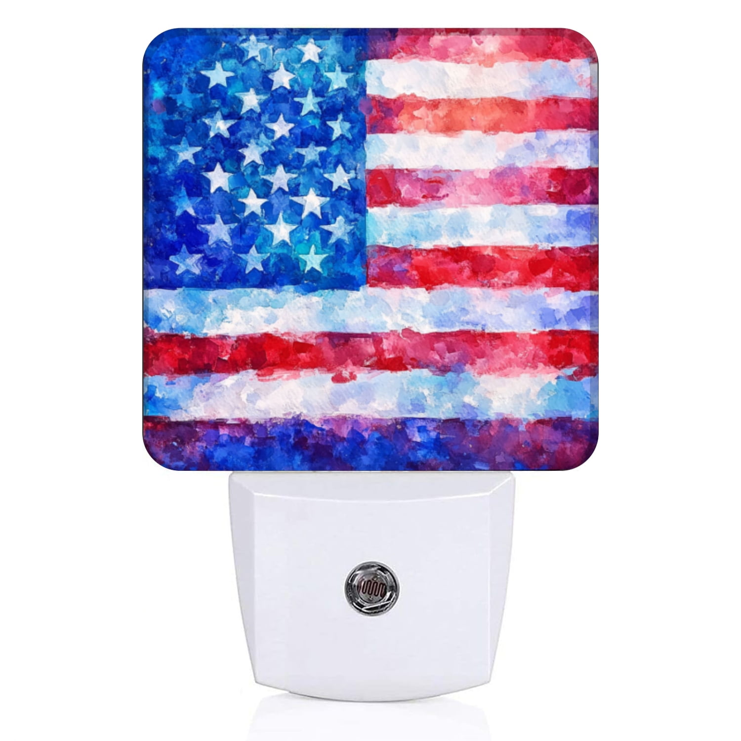 Square Light Sensor of LED Night Light, American Flag In Watercolor ...