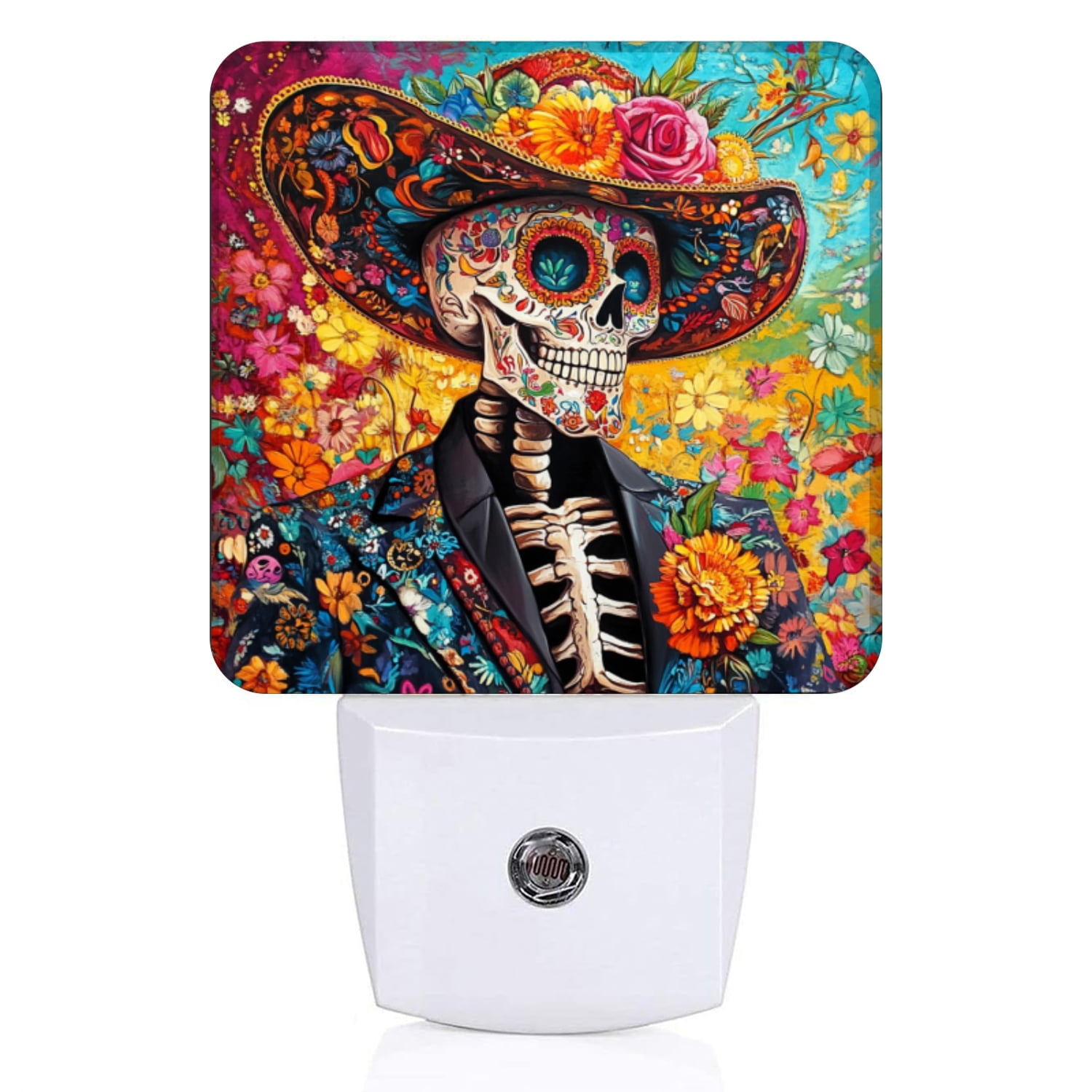 Square LED Night Lights Lamp with Dusk to Dawn Sensor, Sugar Skull ...