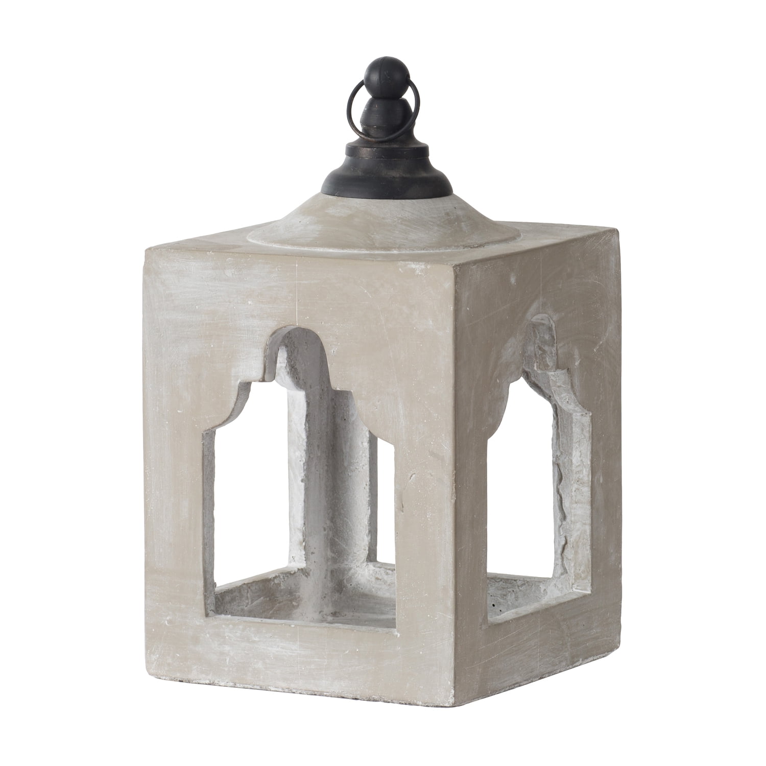 Square Lantern with Open Arch Detail - 13" - Gray Finish - Walmart.com