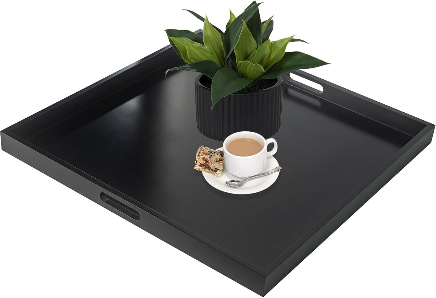 Square Large Ottoman Tray, 24" Square Wood Serving Tray with Handle ...