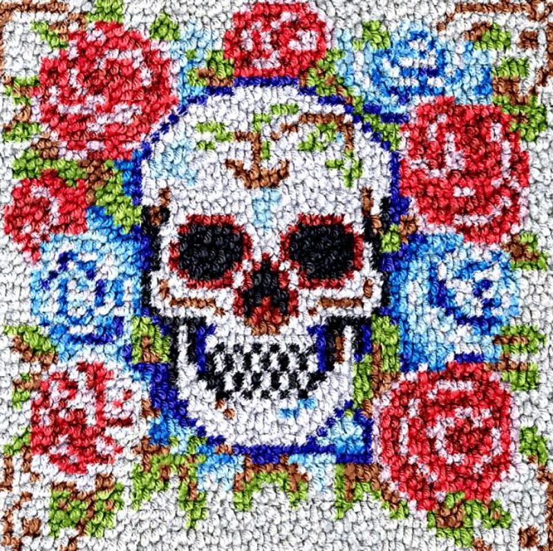 Square Latch Hook Kits Rug DIY Rose Skull Skeleton Cushion Tapestry ...