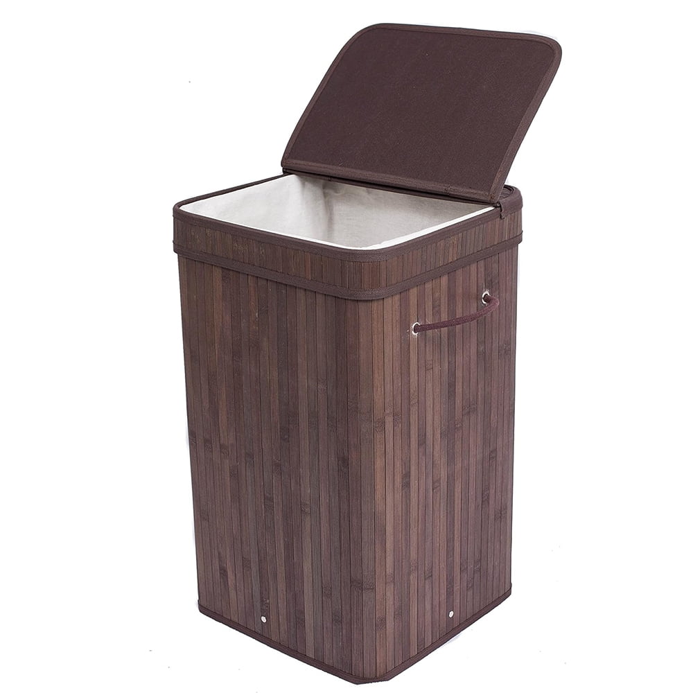 Square Laundry Hamper with Lid and Cloth Liner - Bamboo - Espresso ...
