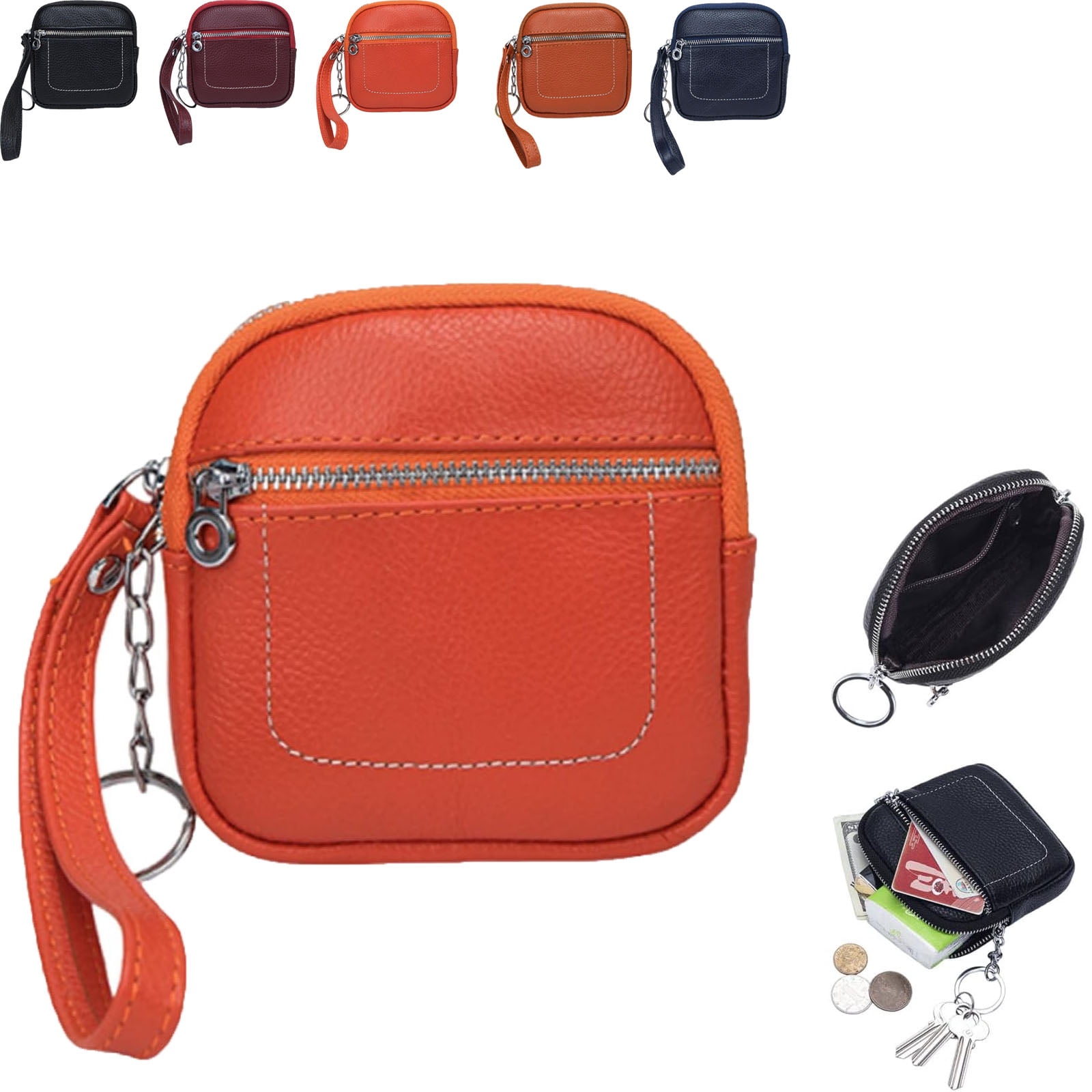 Square Leather Mini Card Wallet Coin Purse, Portable Small Zipper ...