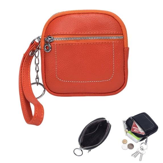 Square Leather Mini Card Wallet Coin Purse, Portable Small Zipper ...