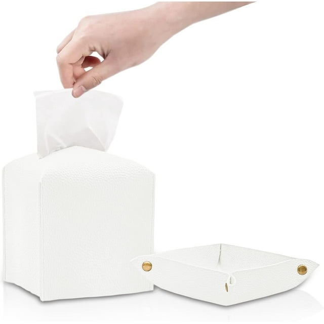 Square Leather Tissue Box Cover with Tray, Tissue Cover Modern PU ...