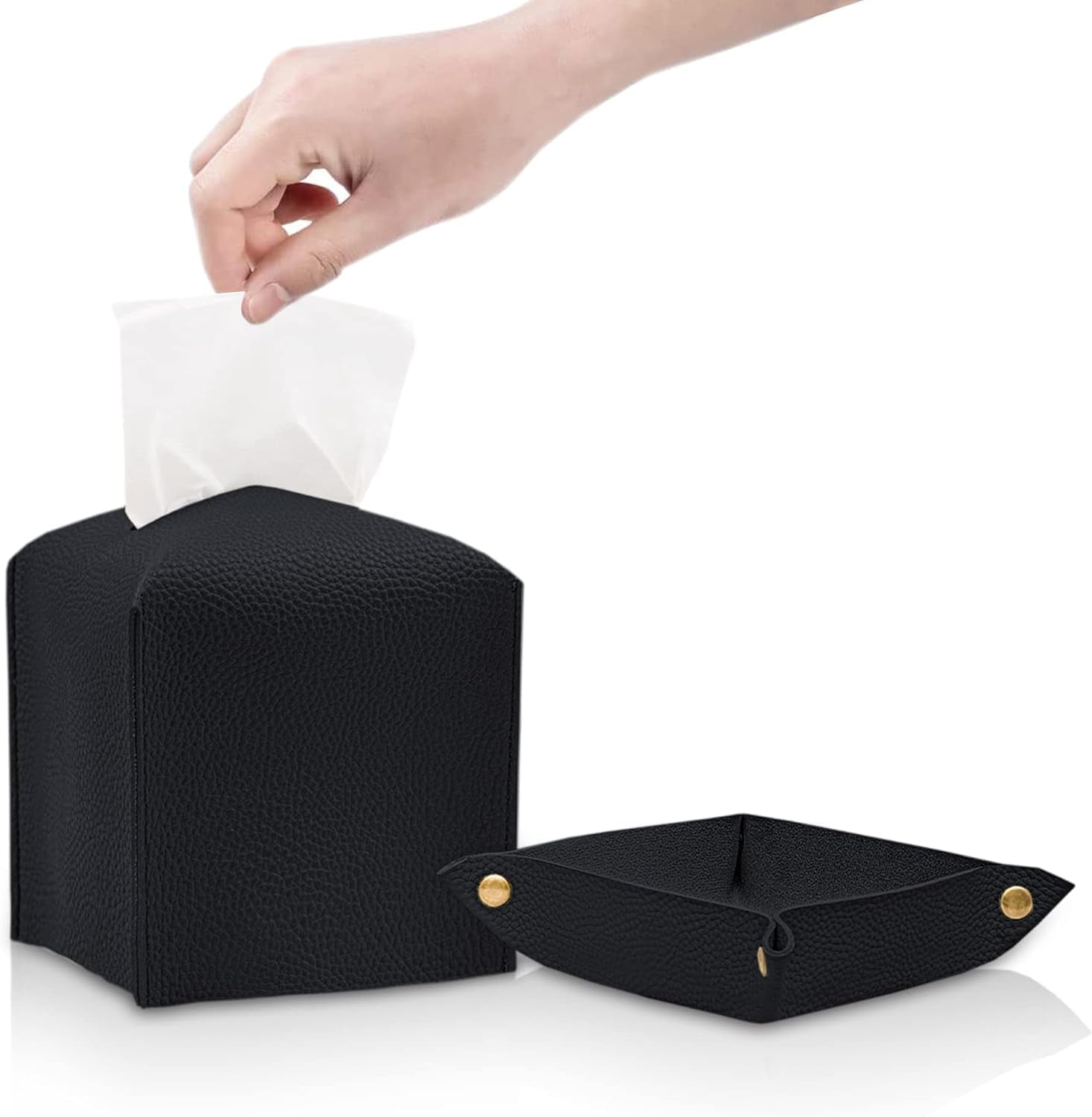 Square Leather Tissue Box Cover with Tray, Tissue Cover Modern PU ...