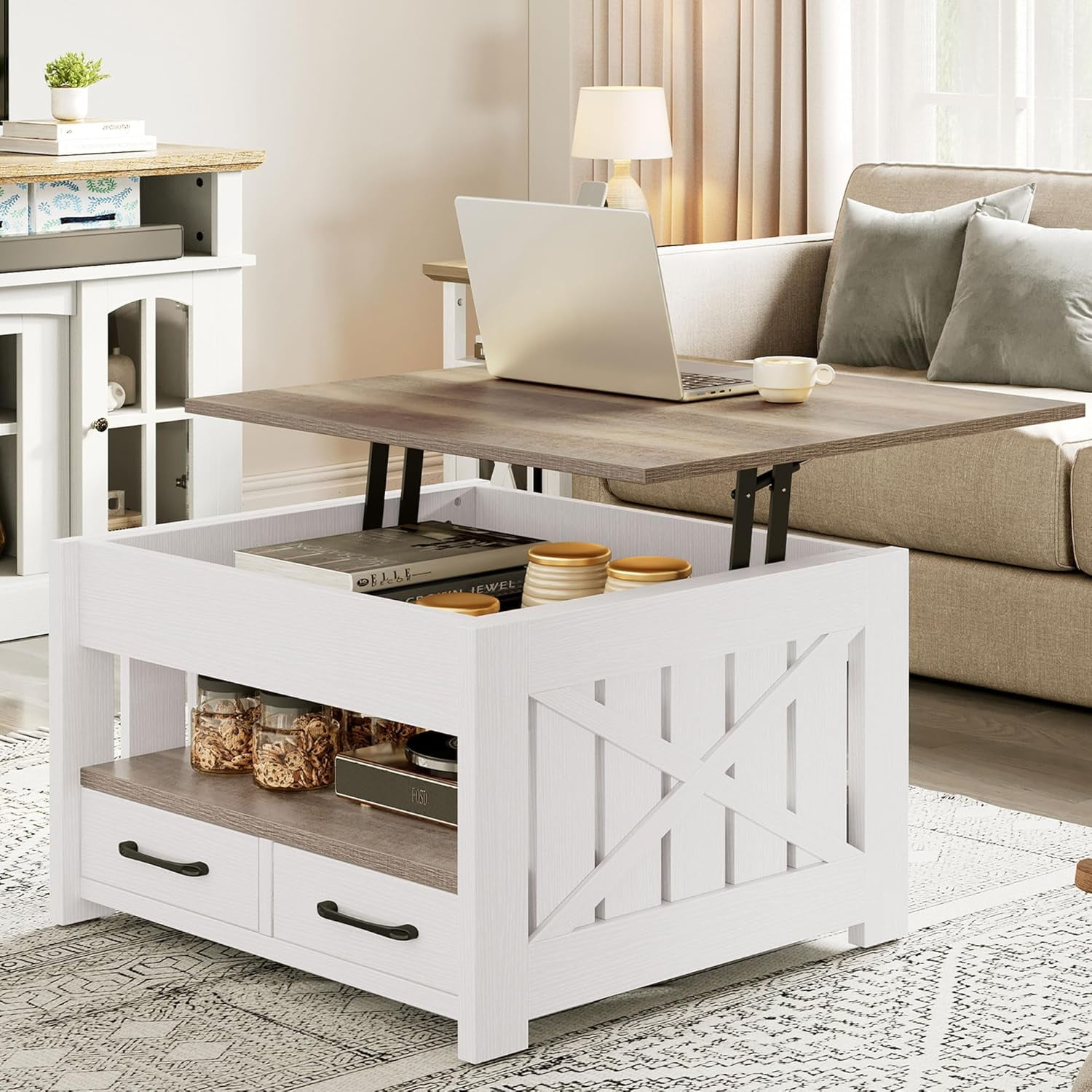Square Lift Top Coffee Tables for Living Room, Farmhouse Coffee Table ...