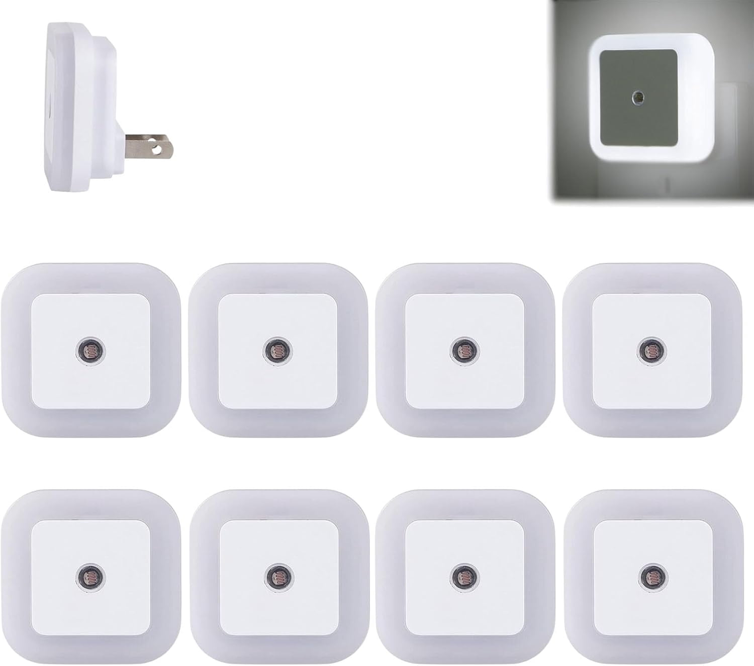 Square Light-Controlled Night Light, LED Plug-In with Smart Dusk-to ...
