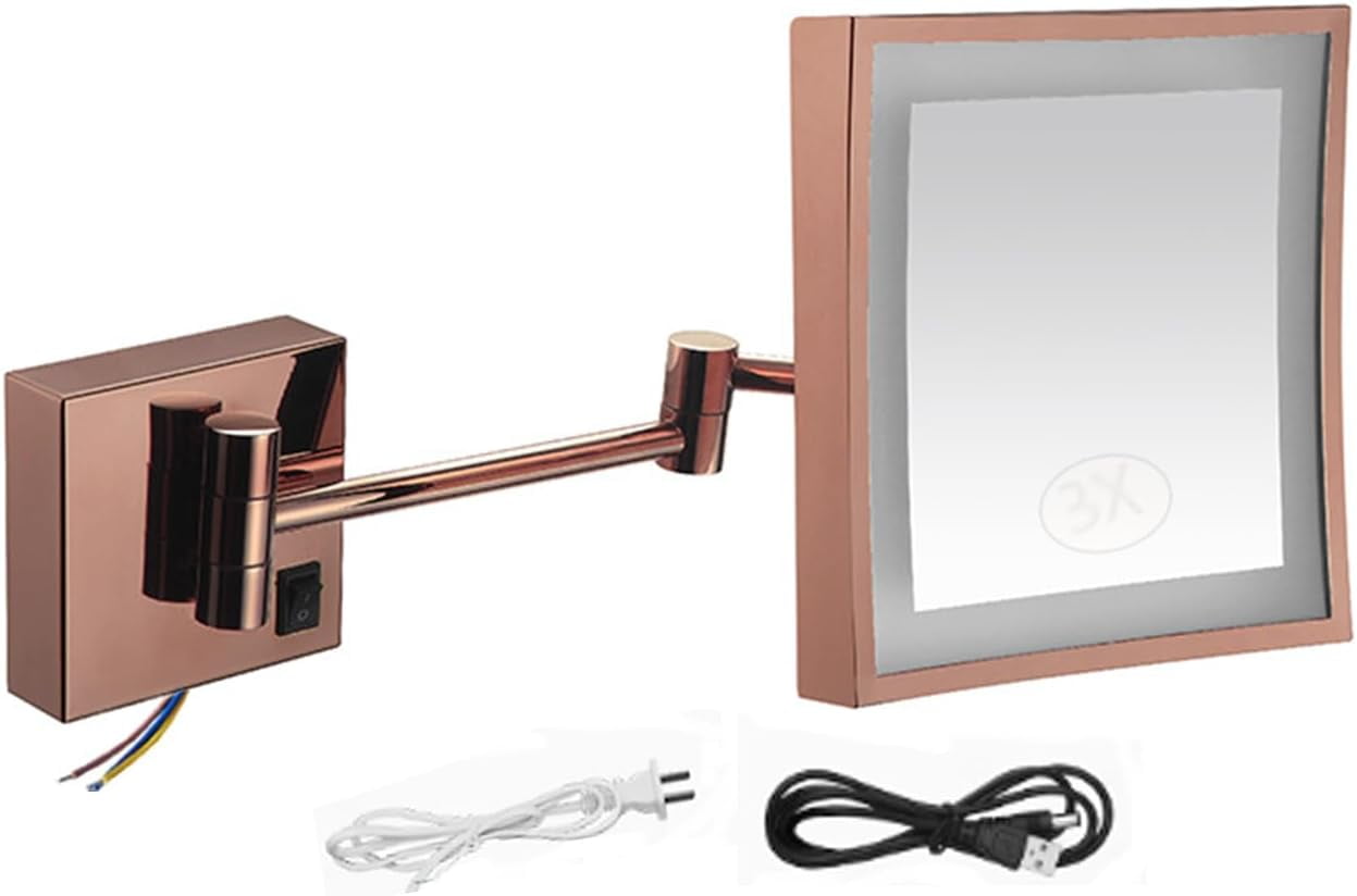 Square Lighted Mirror, Bathroom Mirror Make Up Wall Mounted 3X ...