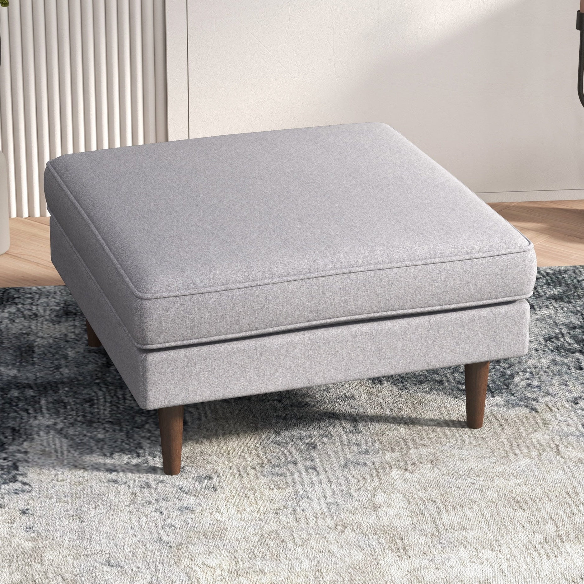 Square Linen Ottoman with Mid - Century Style | Extra Seating in ...