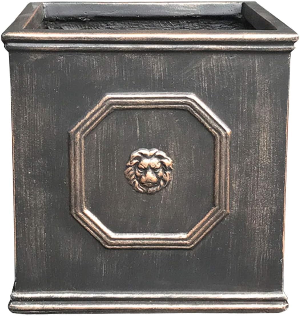Square Lion Head Concrete Planter, Classic English Style Plant Pot with ...