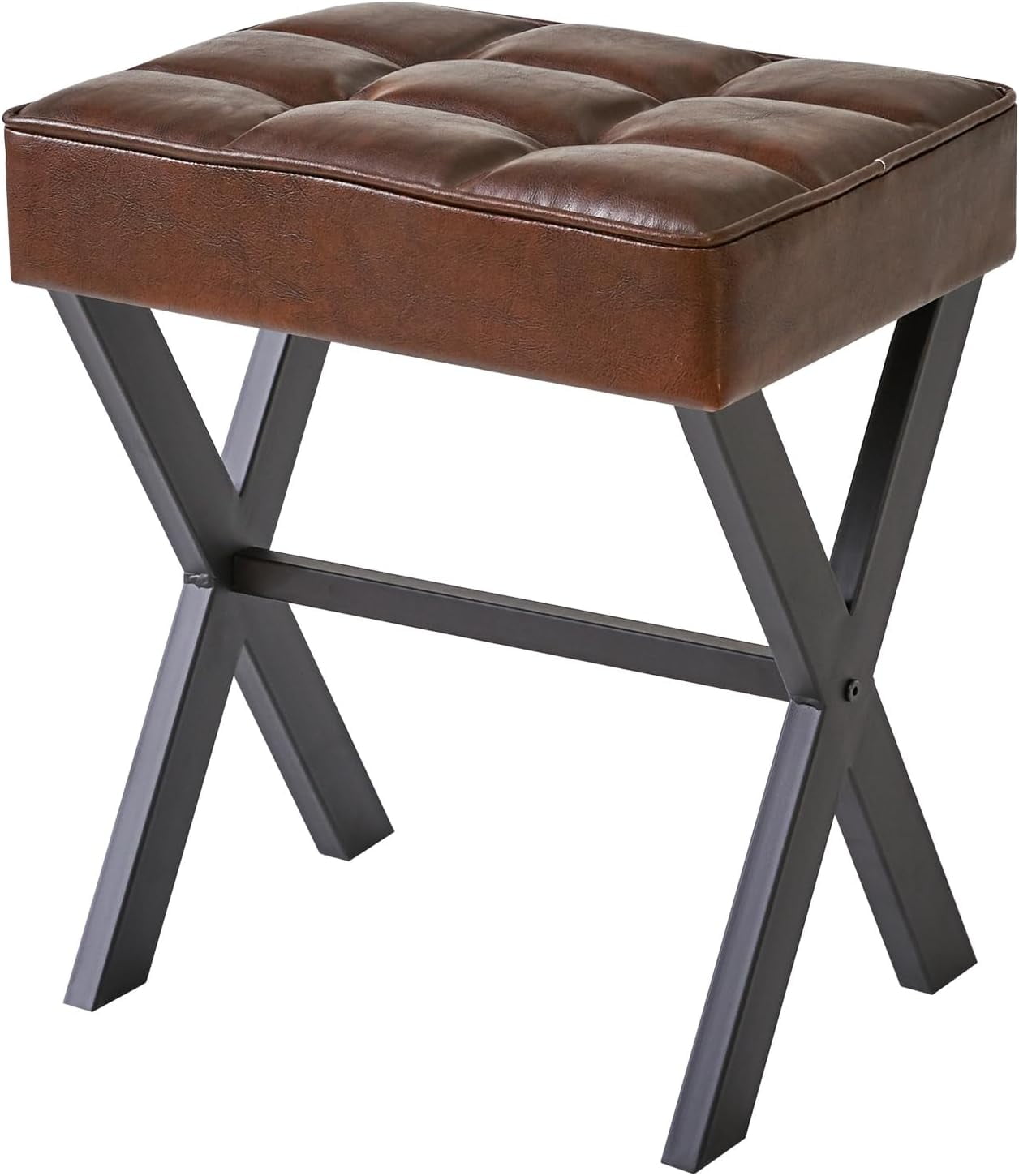 Square Makeup Stool with X-Leg Foot Rest, PU Footrest Stool, Ottoman ...