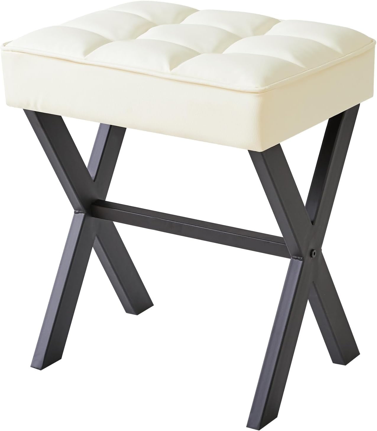 Square Makeup Stool with X-Leg Foot Rest, PU Footrest Stool, Ottoman ...