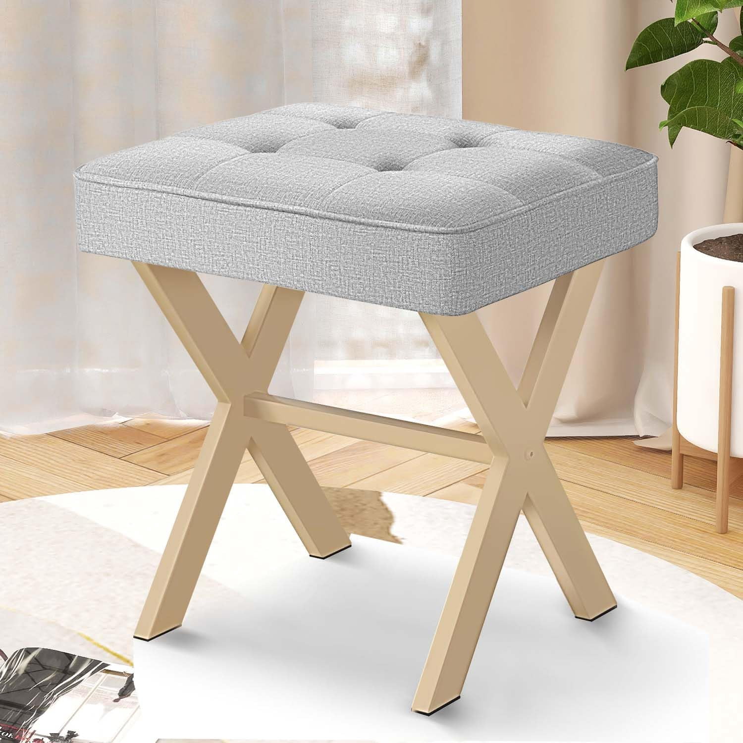 Square Makeup Stool for Bedroom, Living Room, Light Gray with Matt Sand ...