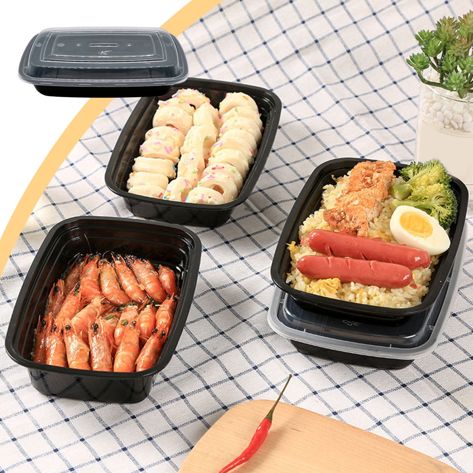 Square Meal Prep Food Container with Lid, 750ml, 50 Sets/Pack - One ...