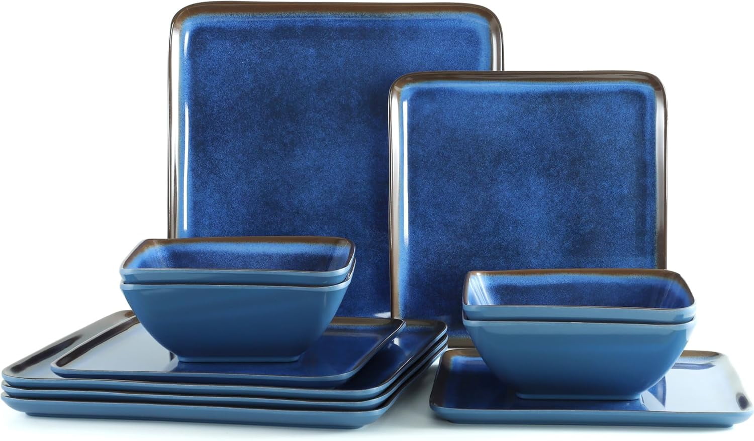 Square Melamine Dinnerware Set of 12pcs, Blue Dish Set for 4 ...