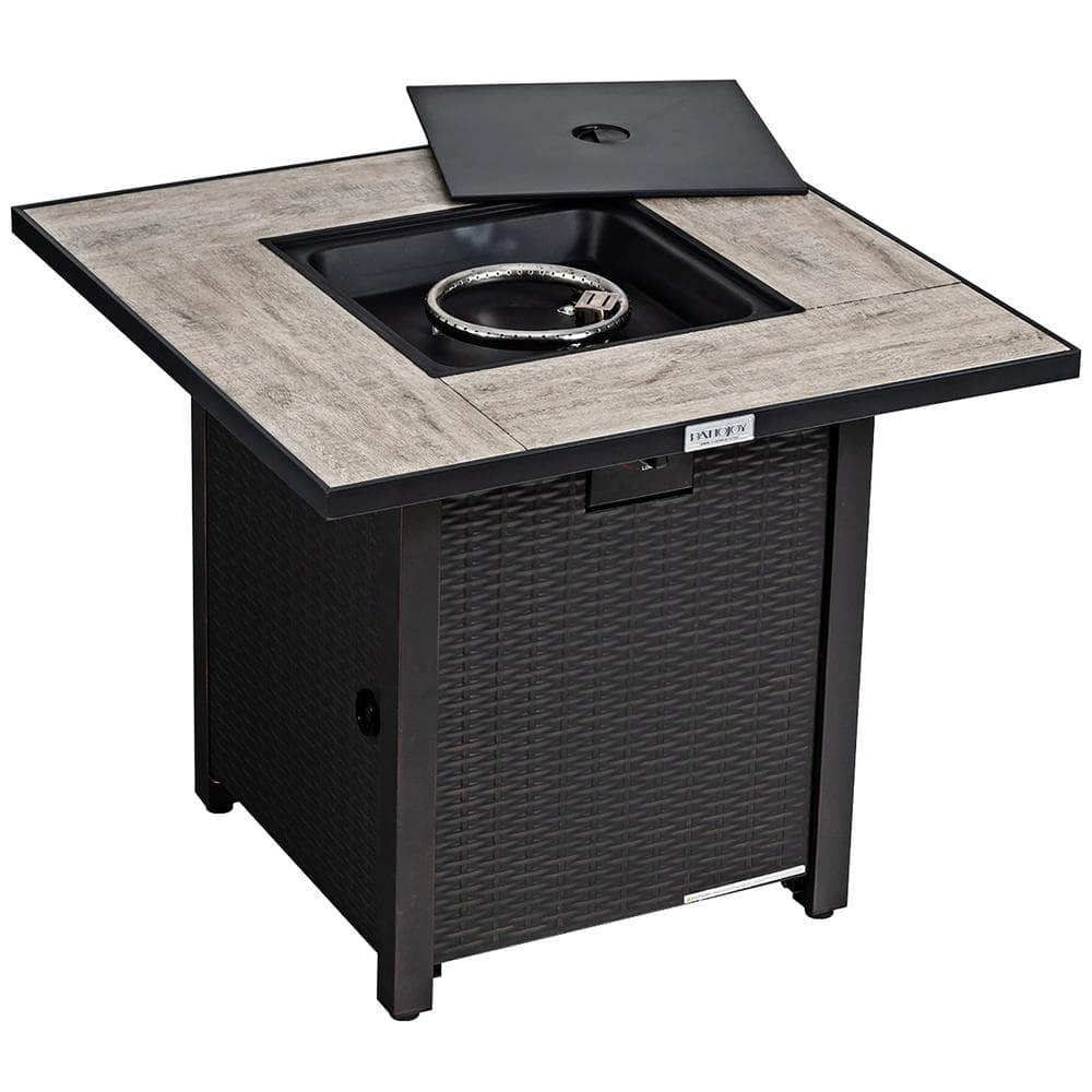 Square Metal 25 in. Height Fire Pit Table with Ceramic Tabletop 50,000 ...